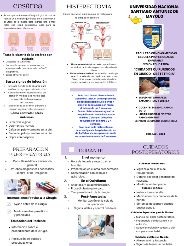 TRIPTICO DE CUIDADOS | PDF | Cirugía | Seccion de cesárea