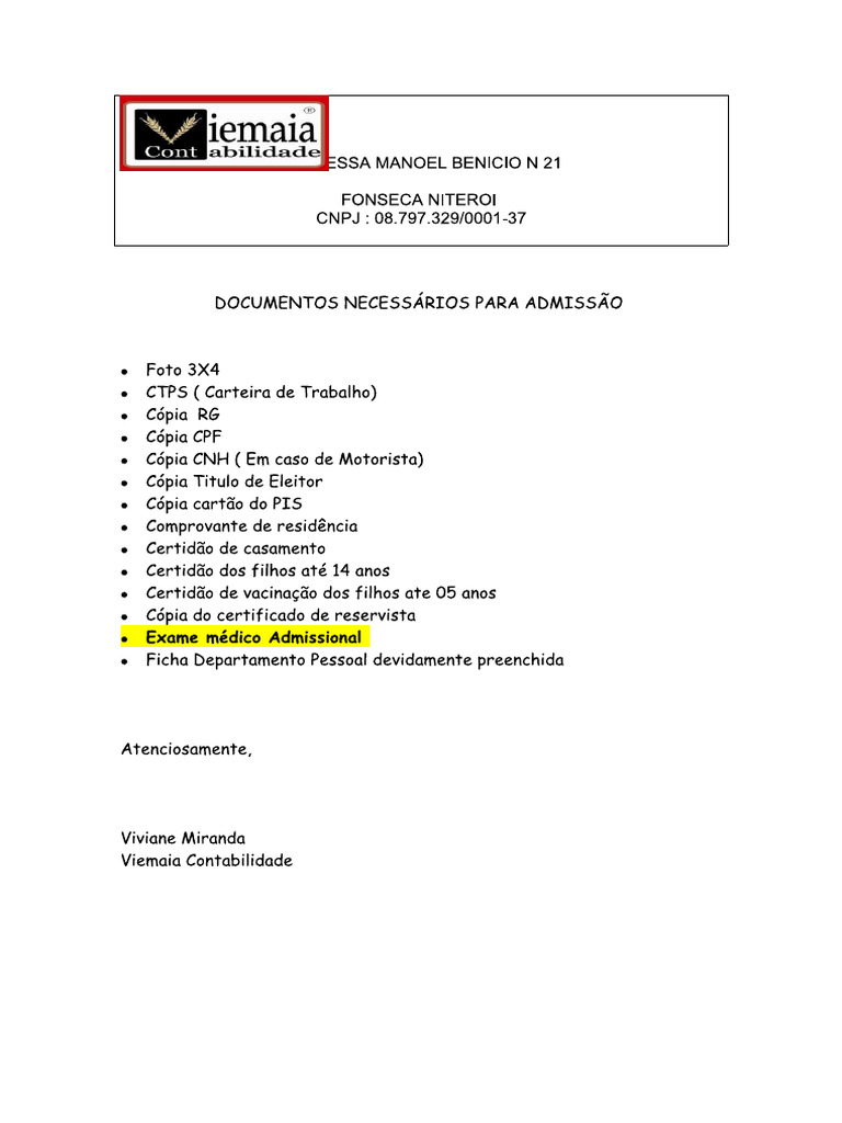 Documentos para Admissão | PDF