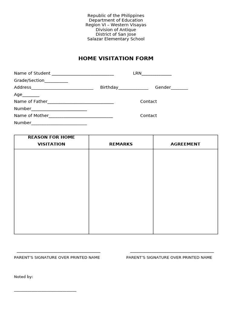 Home Visitation Form | PDF