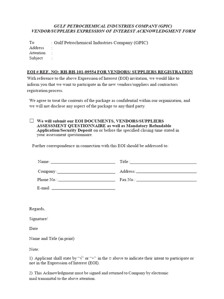 GpicExpression of Interest (EOI) Acknowledgement Form | PDF