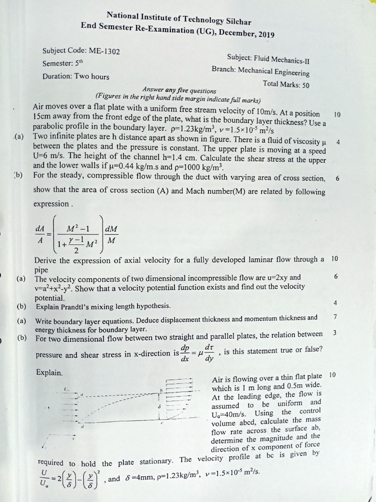 PYQ of Fluid Mechanics 2 ME 207 | PDF