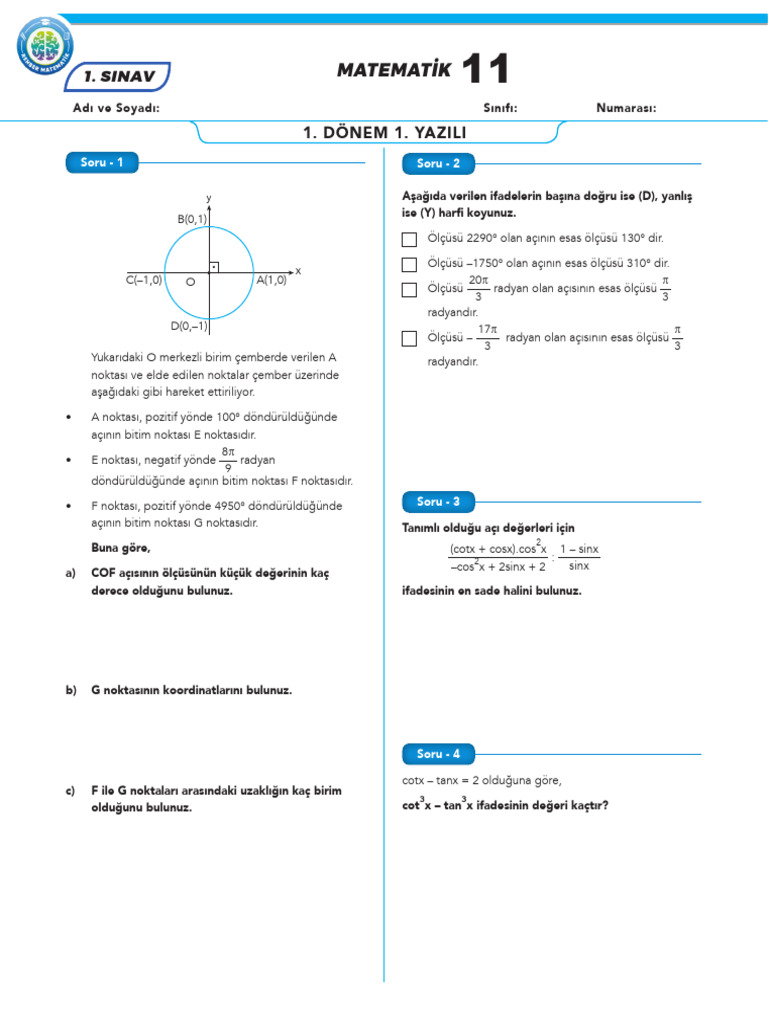 11.sinif Yazili 1.donem-1.yazili - Tã M Senaryolar | PDF