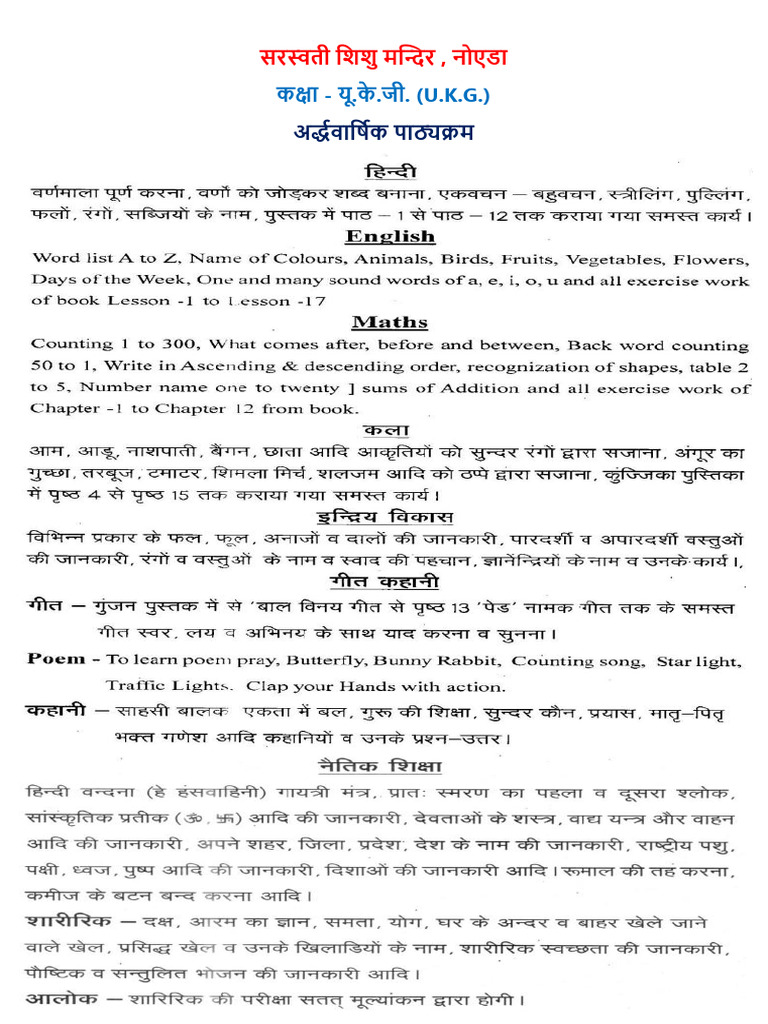 Ukg Syllabus | PDF