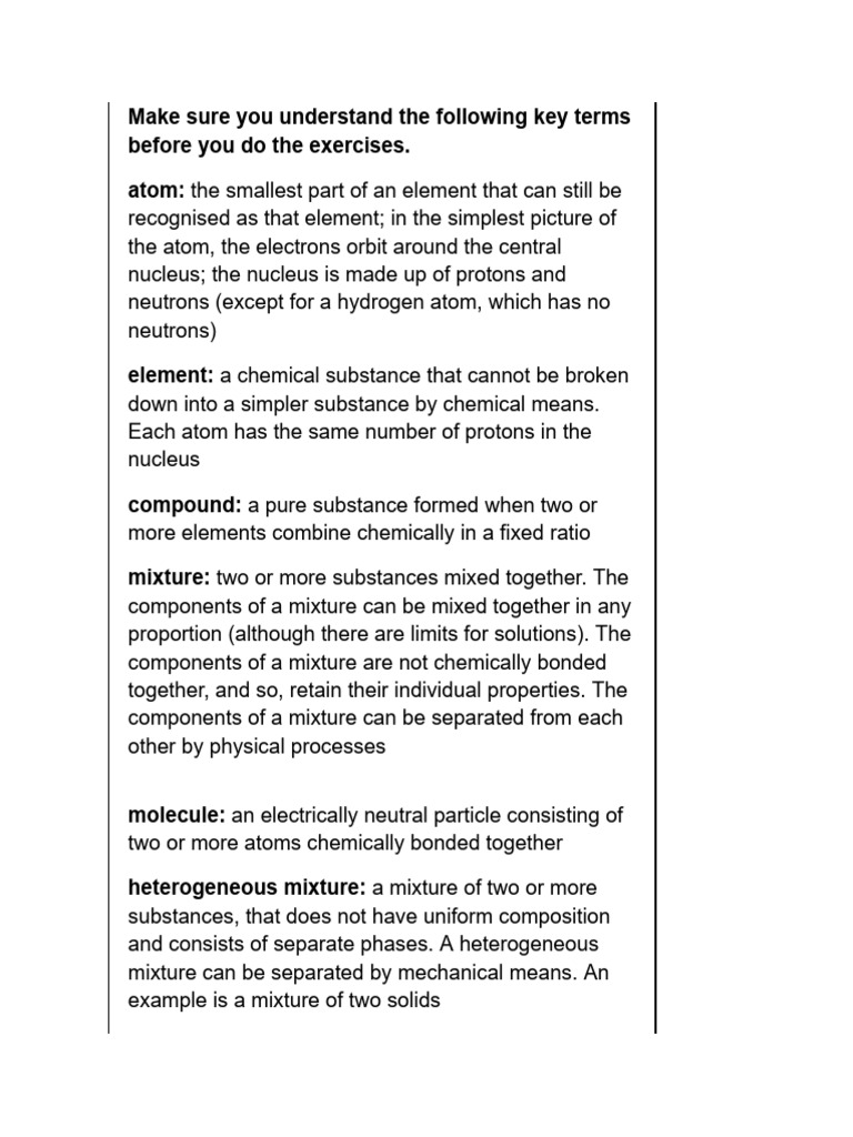 IB Chemistry Chapter 1 Definition List | PDF | Mixture | Chemical ...