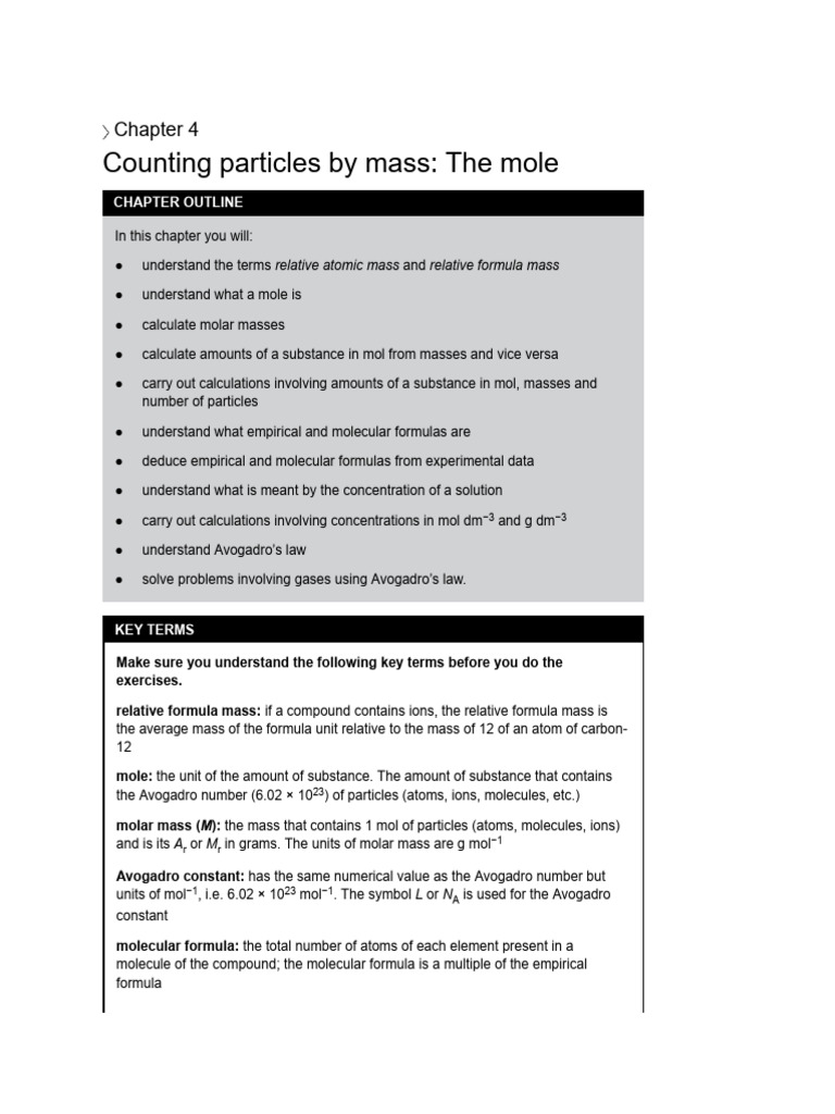 IB Chemistry Chapter 4 Definition List | PDF | Mole (Unit) | Molecules