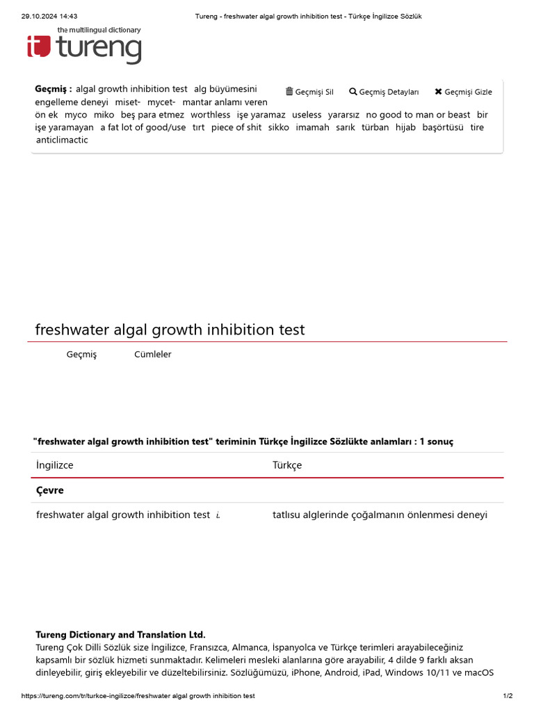 Tureng - Freshwater Algal Growth Inhibition Test - Türkçe İngilizce ...