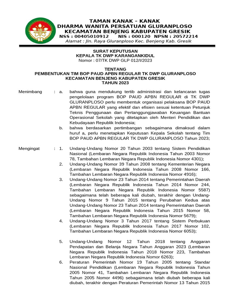 SK TK DWP Gluranploso 2023 | PDF