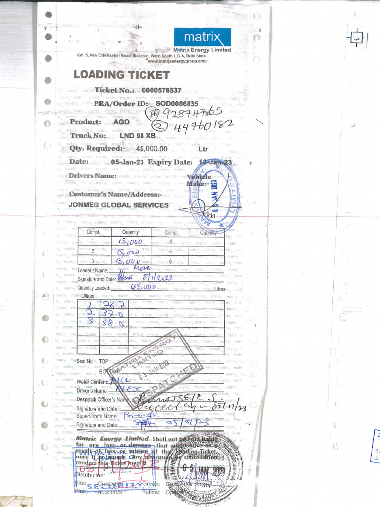 Bunker Fule Delivery Notes | PDF