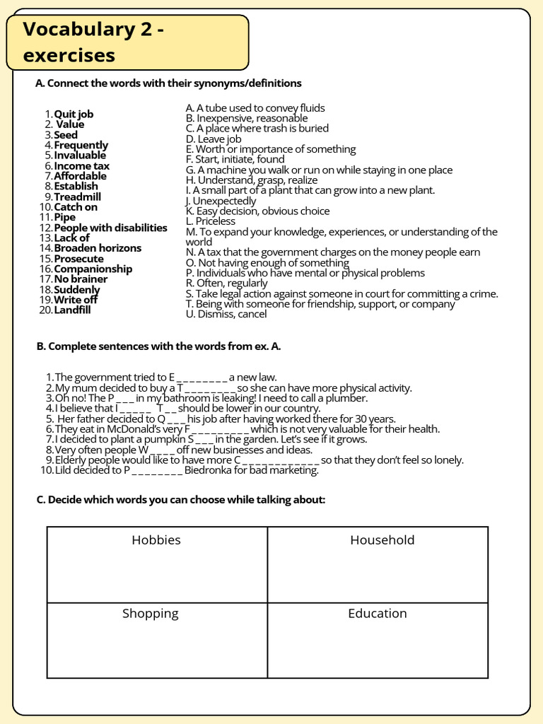 Vocabulary 2 - Exercises | PDF
