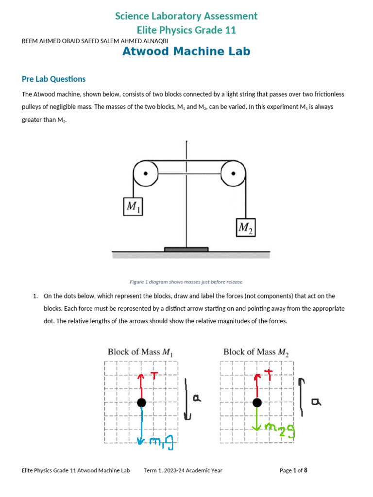 Elite Physics G11 T1 SLA2 Reem Ahmed | PDF | Force | Mass
