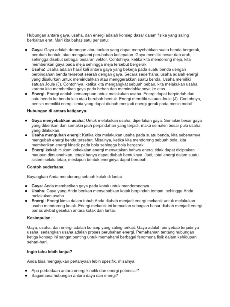 Apa Hubungan Antara Gaya, Usaha, Dan Energi | PDF