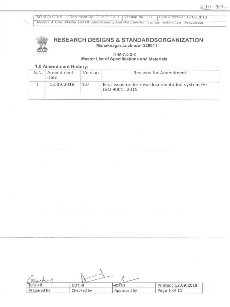 RDSO Master List of Spec | PDF