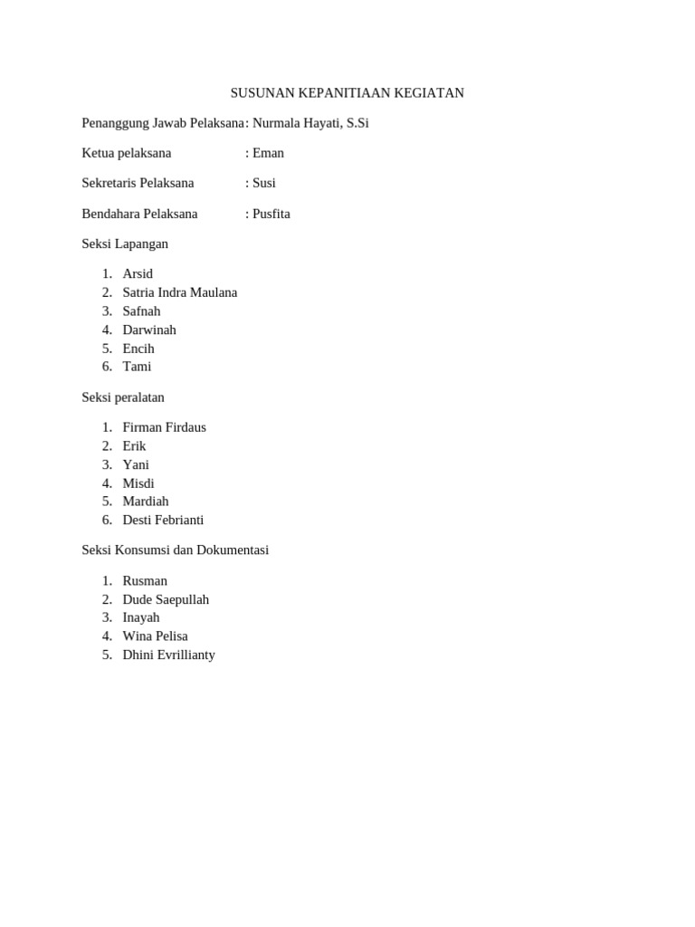 SUSUNAN KEPANITIAAN KEGIATAN | PDF SUSUNAN KEPANITIAAN KEGIATAN | PDF