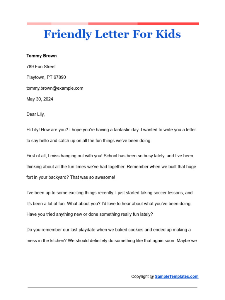 Friendly Letter For Kids | PDF