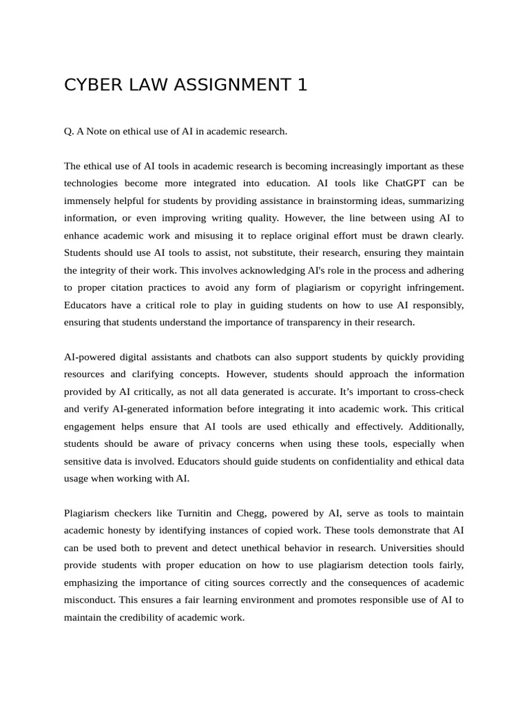 Cyber Law Assignment 1 | PDF | Artificial Intelligence | Intelligence (AI) & Semantics