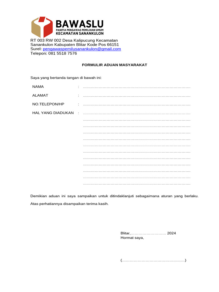 Formulir Aduan Masyarakat | PDF