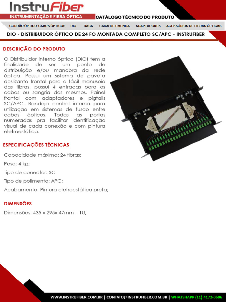 Dio Distribuidor Ptico de 24 Fo Montada Completo SC Apc Instrufiber | PDF | Computadores
