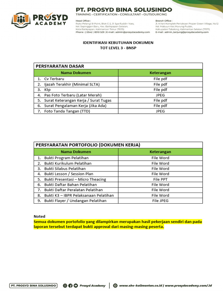 BNSP - Persyaratan TOT Level 3 | PDF