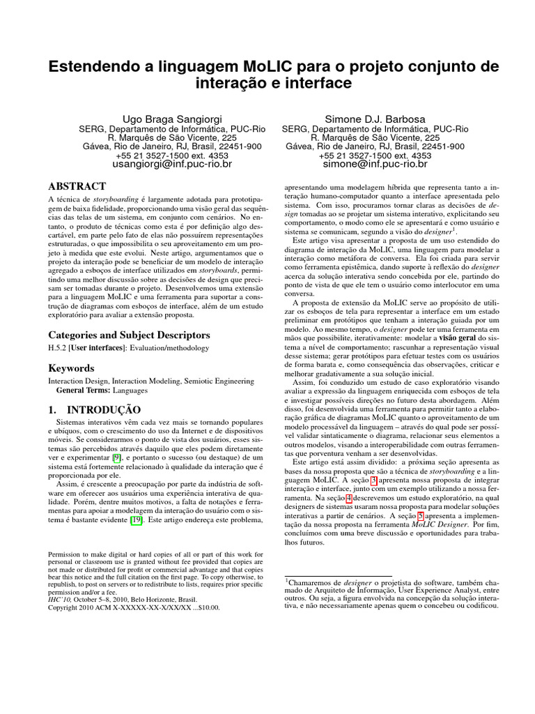 Estendendo A Linguagem MoLIC para O Proj | PDF | Esboço | P2P (ponto a ...