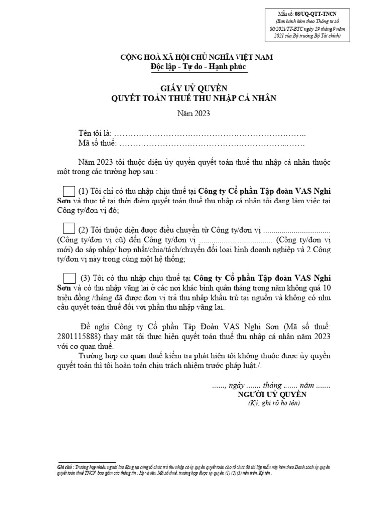 1. Mẫu 08.UQ-QTT-TNCN | PDF