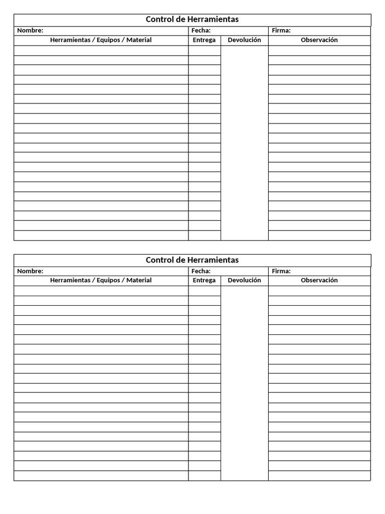 Formato de Control de Herramientas | PDF