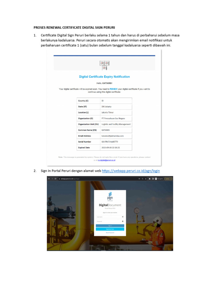 Proses Renewal Certificate Digital Sign Peruri | PDF