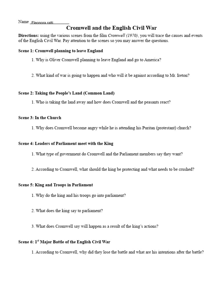 Cromwell Video Questions | PDF | Oliver Cromwell | English Civil War