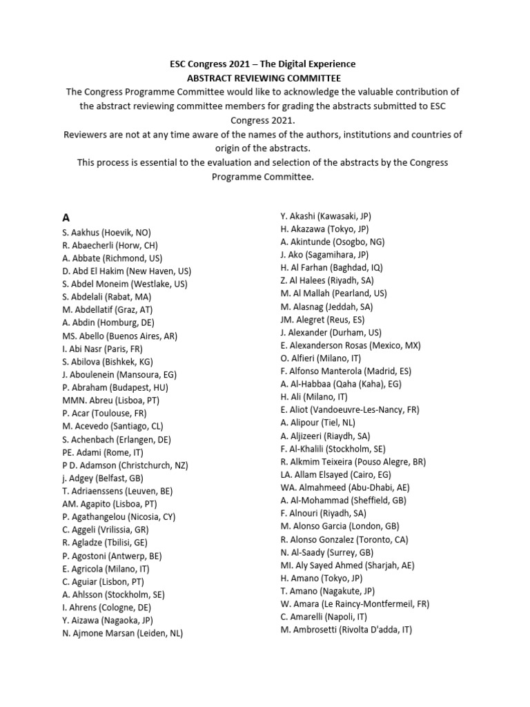 ESC Congress 2021 - The Digital Experience Abstract Reviewing Committee ...