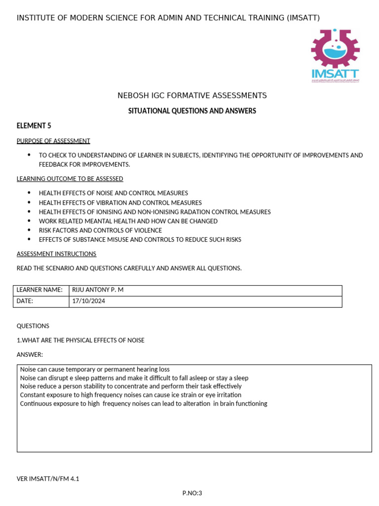 ELEMENT 5 - Formative Assessment | PDF | Ionizing Radiation | Noise