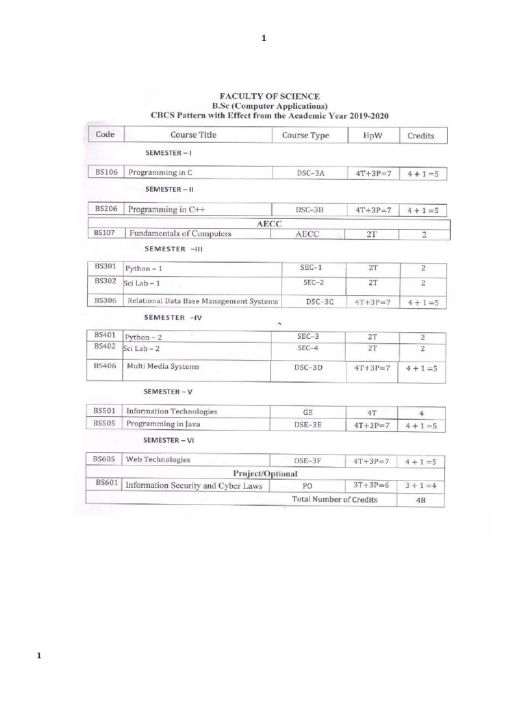 B.Sc. Computer Applications Syllabus | PDF | Relational Database | Databases