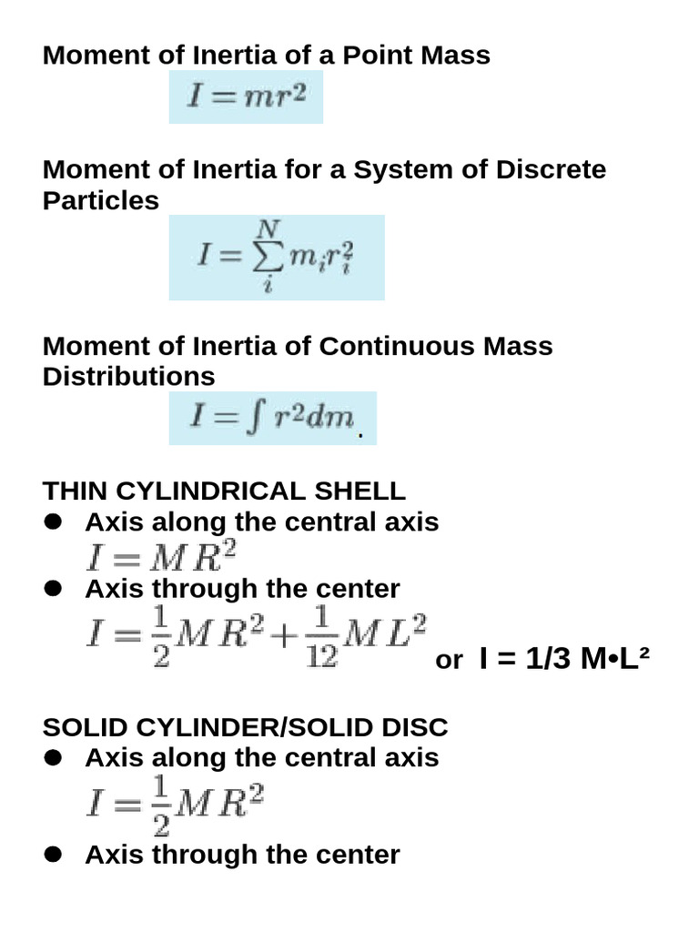 Moment of Inertia Formulas | PDF | Social Science