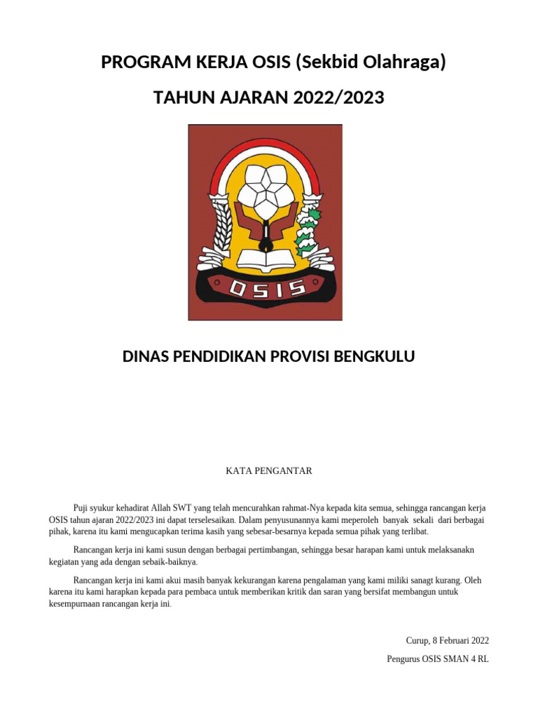 Program Kerja Osis (Sekbid Olahraga) | PDF