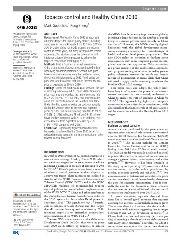 Tobacco Control and Healthy China 2030: Mark Goodchild, Rong Zheng ...