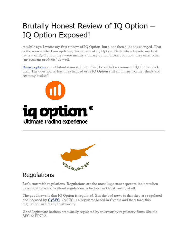 Brutally Honest Review of IQ Option | PDF | Contract For Difference | Securities (Finance)