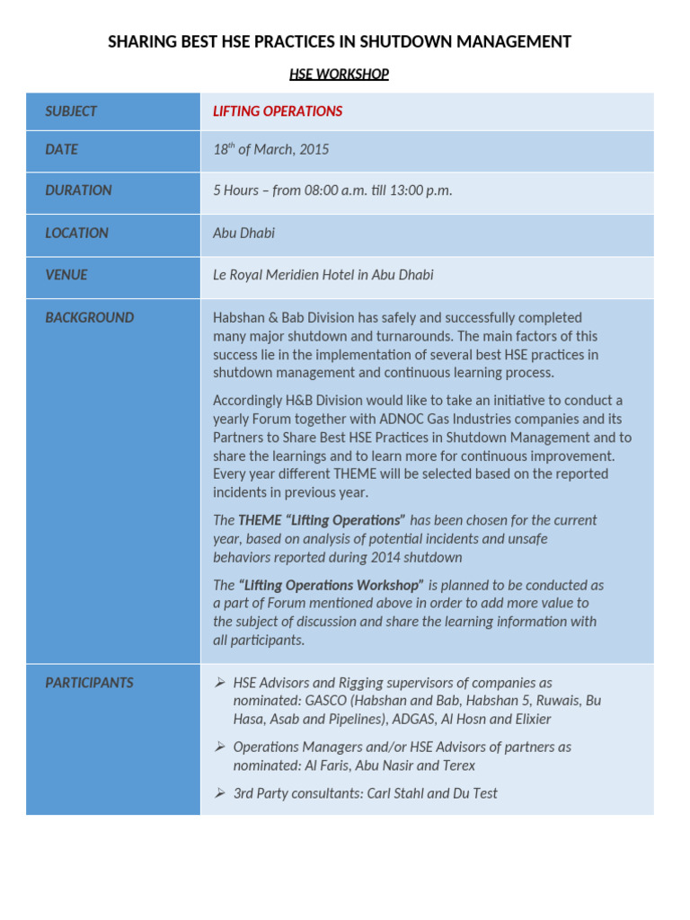 TOR For Workshop - Lifting Operations | PDF | Business | Technology ...
