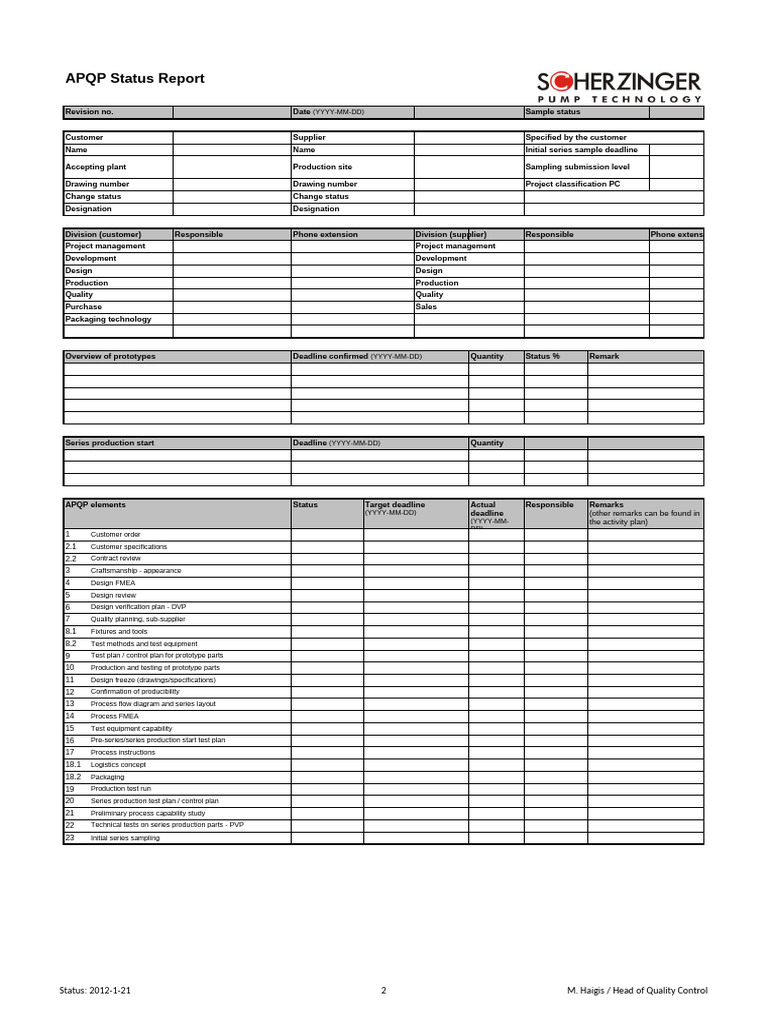 APQP Status Report 2012 | PDF | Specification (Technical Standard) | Business Process