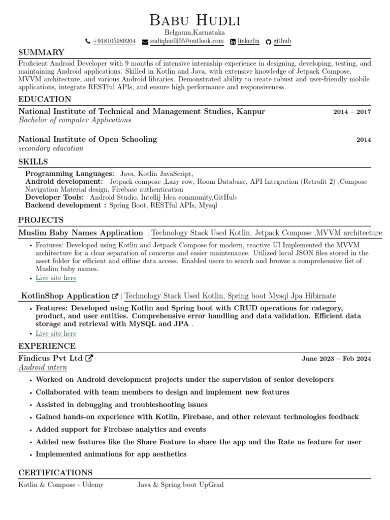 Babu CV | PDF | Android (Operating System) | Mobile App