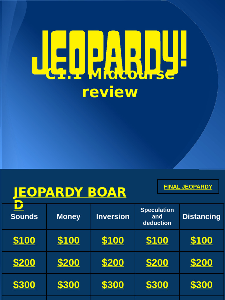 c11 Midcourse Review Jeopardy Game | PDF | Verb | Grammar
