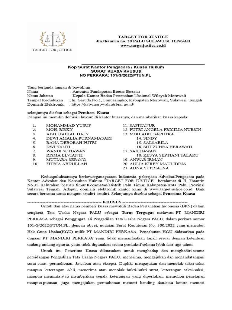 Surat Kuasa Kel 3 Turut Tergugat.docx | PDF