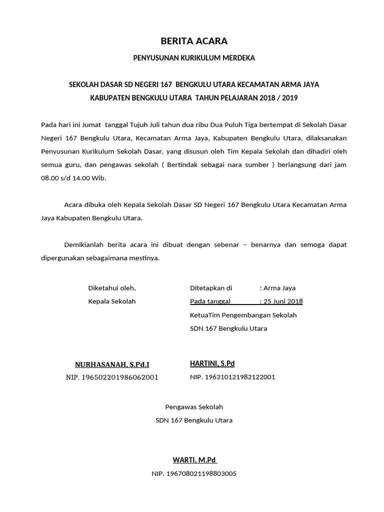 Berita Acara Penyusunan Kurikulum | PDF