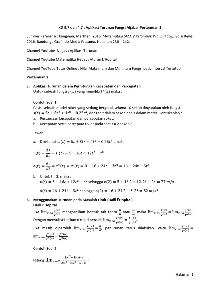 Aplikasi Turunan Fungsi Aljabar 2 | PDF