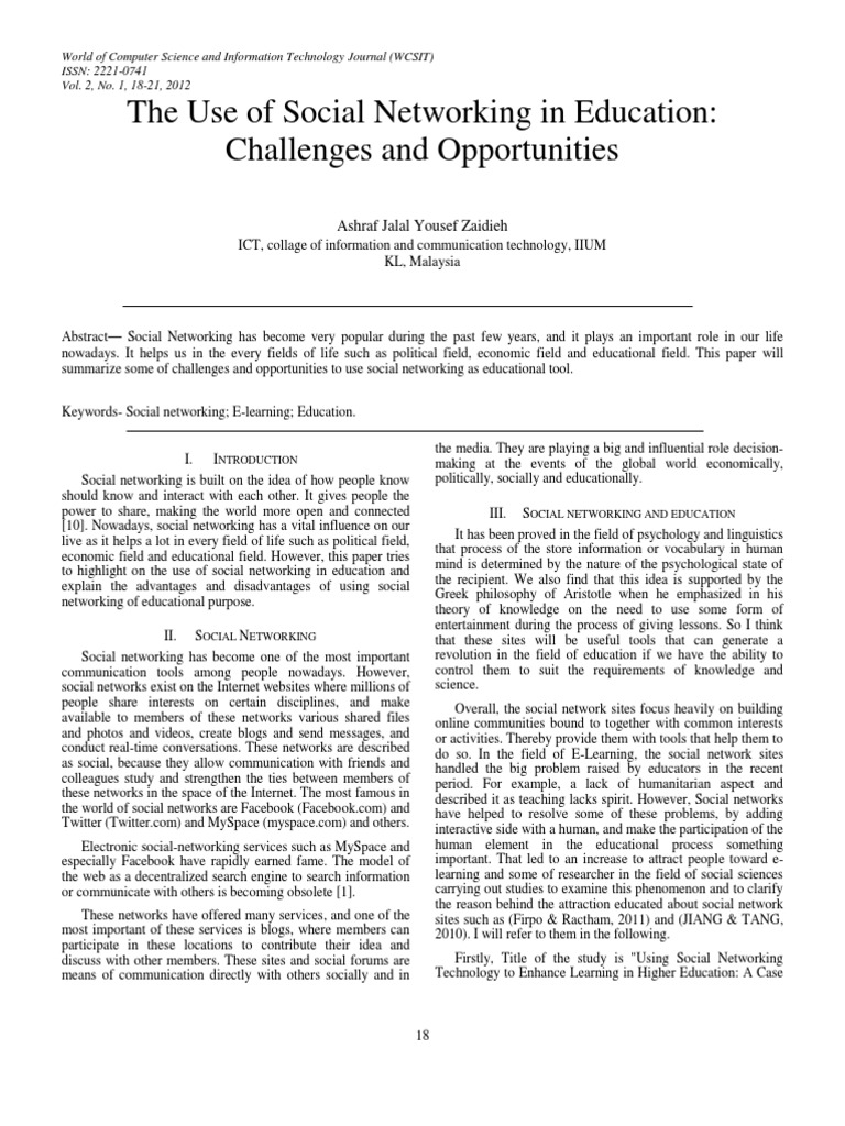 The Use of Social Networking in Education Challenges and Opportunities ...