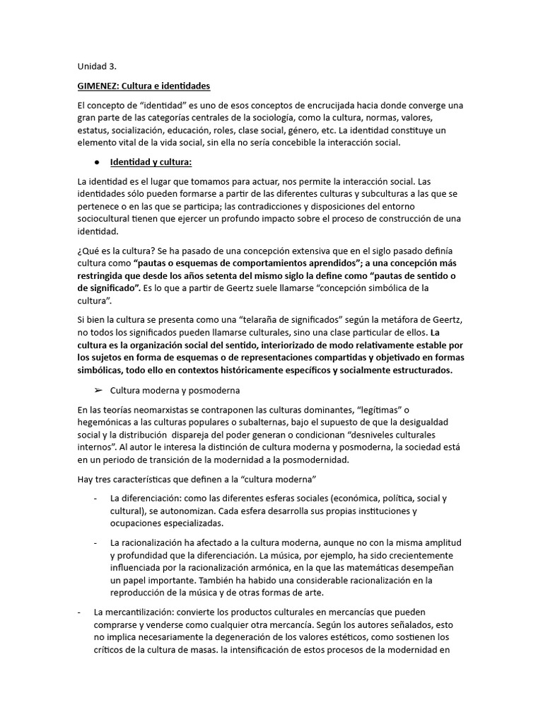 Identidad y Cultura: Modernidad y Posmodernidad | PDF | Socialización ...