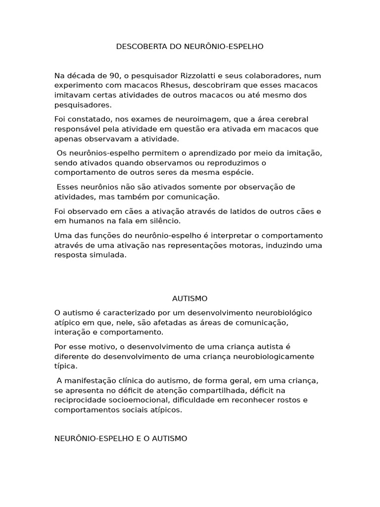 Documento Artigo Autismo Bases Bio | PDF | Autoajuda | Bem-estar