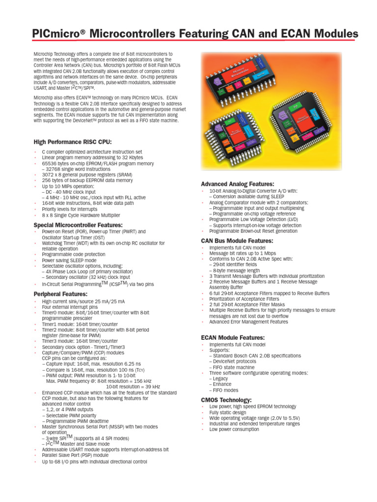 Picmicro® Microcontrollers Featuring Can and Ecan Modules: High Performance Risc Cpu | PDF ...
