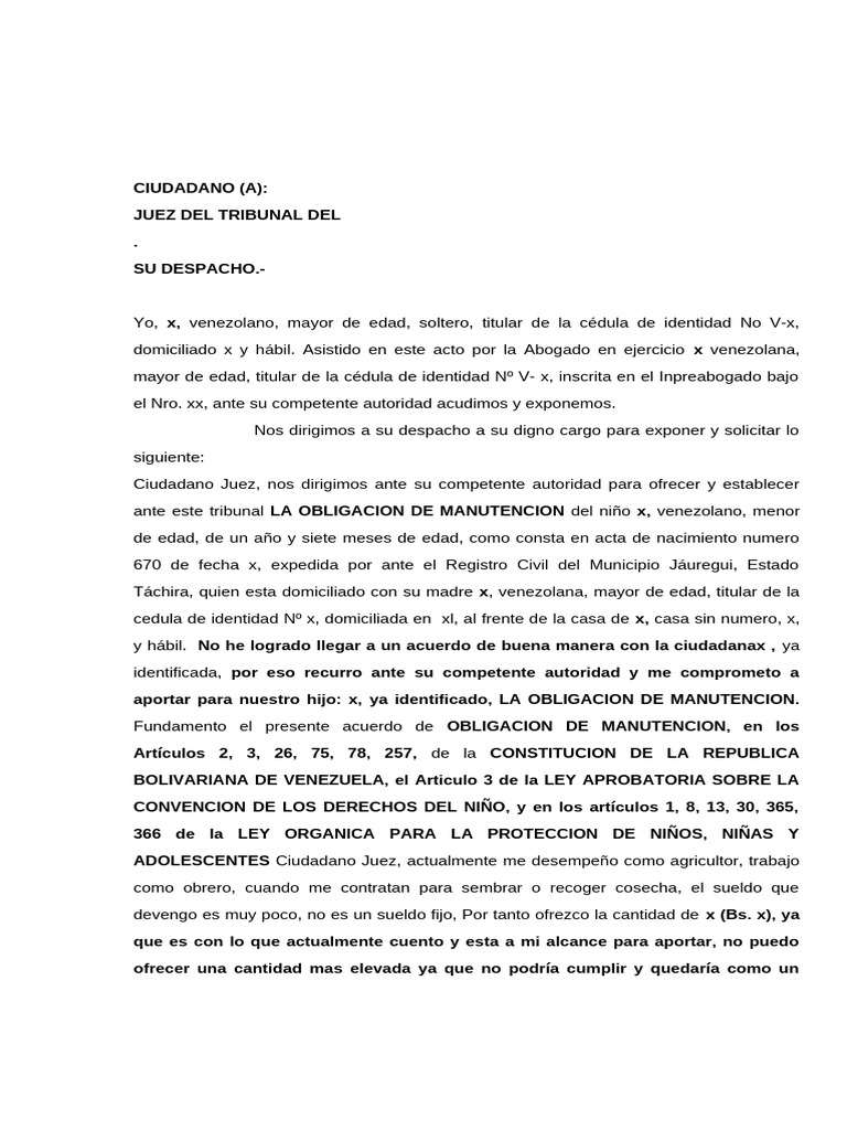 Ofrecimiento de Manutención Niño | PDF | Documento de identidad ...