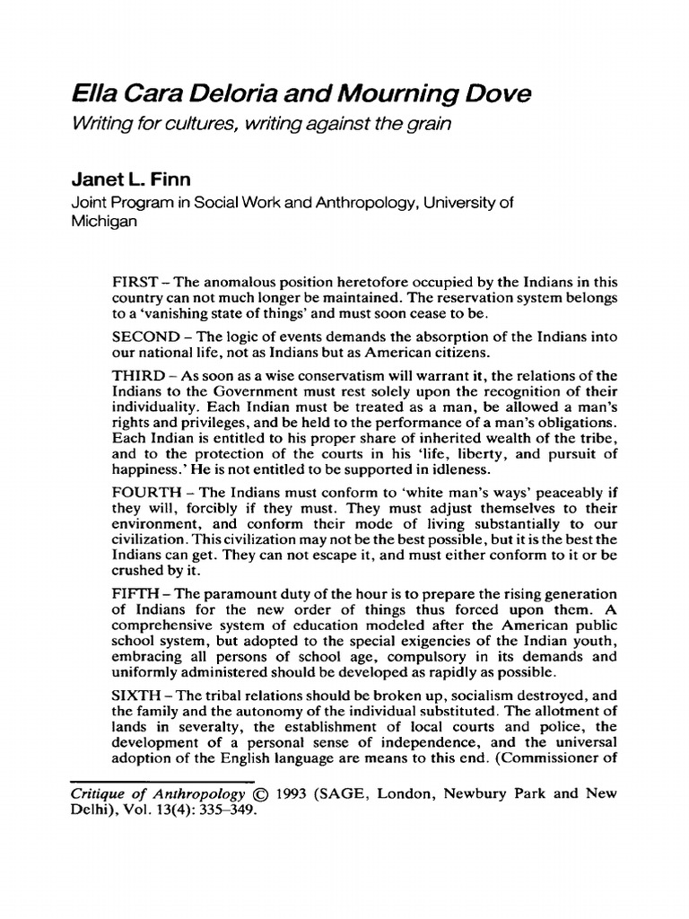 DELORIA ELLA TEXT Finn-1993-Ella-Cara-Deloria-And-Mourning-Do-Ve-Writing-For-Cultures-Writing ...