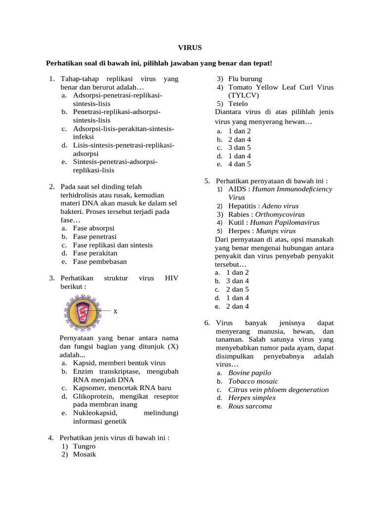 Soal Biologi Virus untuk Siswa | PDF
