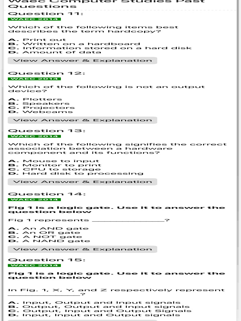 Waec Computer Studies Past Questions With Answers 3 | PDF