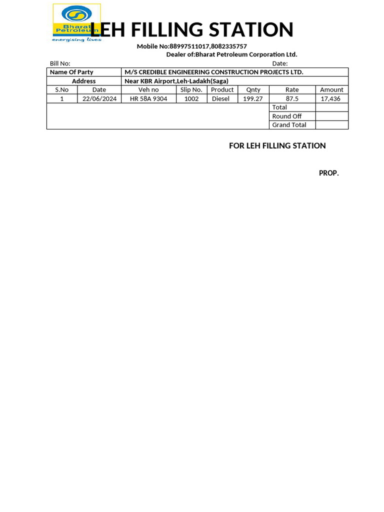 Diesel Bill | PDF